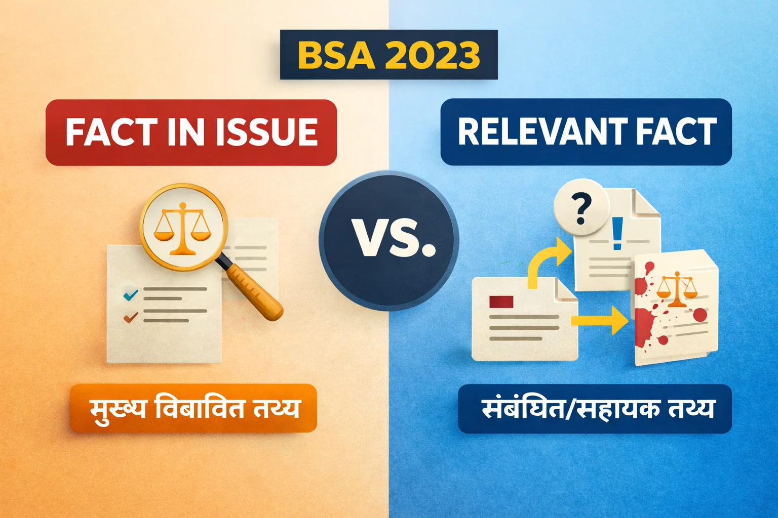 Difference Between Fact in Issue and Relevant Fact (BSA 2023)