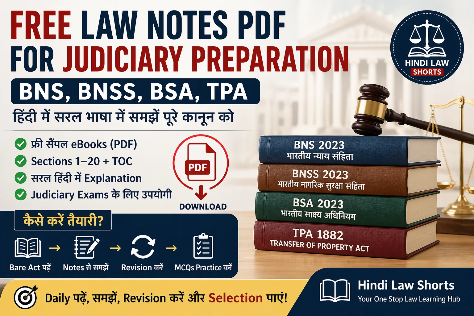 Free Law Notes PDF for Judiciary (BNS, BNSS, BSA, TPA) | Hindi Notes ...